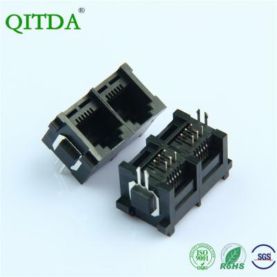China Horizontal Dual Port RJ11 RJ12 RJ14 Female Connector, 6P6C Voice Telephone Jack DIP PCB Socket Without Shield Housing for sale