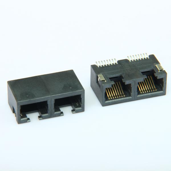 Quality Ultra Thin 1×2 Twin Dual Port 8P8C RJ45 Female Full Plastic SMT Connector, Unshielded Empty Shell No Transformer No LED PCB Ethernet Twin Network Socket for sale