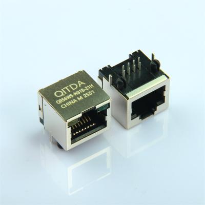 China RJ45 8P8C Right Angle Jack, Shielded Female Connector with LEDs – DIP Flat Pin, Modular Socket for Ethernet Network Interface for sale