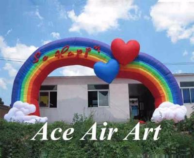 China custom colorful so happy inflatable rainbow arch with led lights for wedding decoration for sale