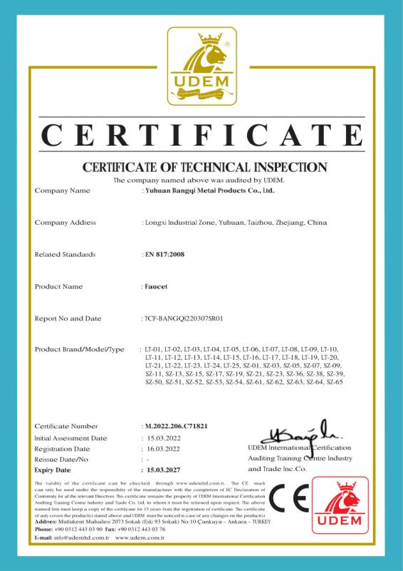 CE - Yuhuan Bangqi Metal Products Co., Ltd.