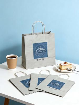China Custom Disposable Kraft Paper  Twisted  handle  Bag Printing MOQ 50000 Pieces Take Away Bag for sale