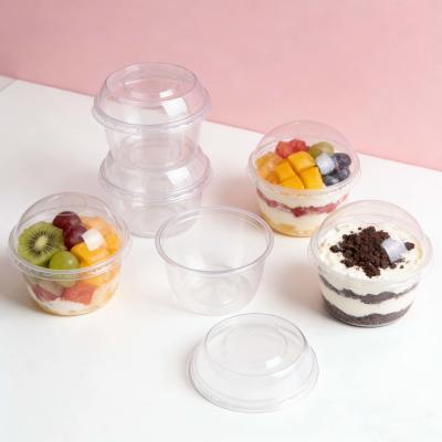 China Disposable Custom Logo Dessert Cup PET Plastic Cups with Dome Lids for sale