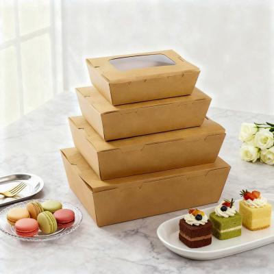 China Customized Kraft Paper Lunch Box with Window Food Grade Takeaway Square Bowl for sale
