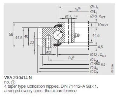 China VSA200414N slewing Bearing, VSA200414N Slewing ring  503.3x342x56mm for sale
