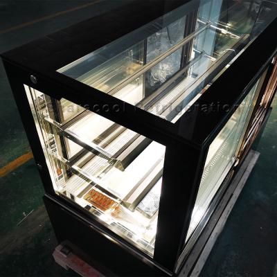 China CFC Free Refrigerated Cake Display Case Cake Showcase Fridge Front Back Opening for sale