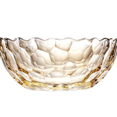 China Amber customized logo Petal pattern plate food Large transparent wholesale cheap fruit salad glass bowl for sale