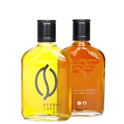 China honey jar Clear Cold Brew Coffee Hip Flask Logo Printing Metal Lid Flat Glass Bottle for sale