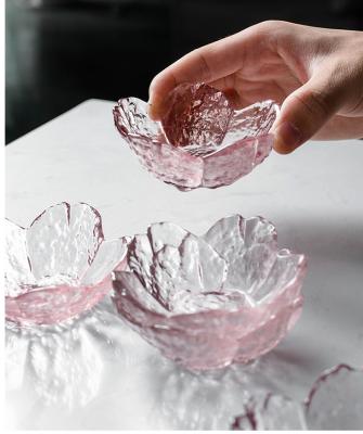 China Hot sale dessert bowl Japanese style cake plate Clear engraving sauce glass tableware bowl for sale