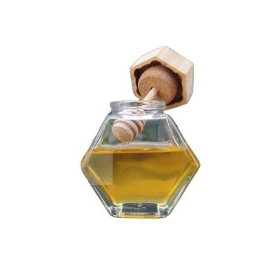 China Private design logo mixing bar seal lid food container custom Dipper Bee Mini Hexagonal Honey Glass Jar bottle for sale