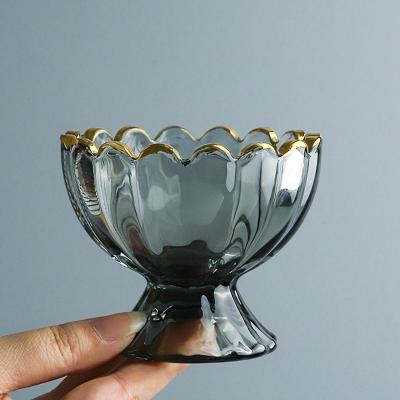 China Transparent Gold Mouth Short Stem Dessert Ice Cream Glass Cup Cake Bowl Household for sale