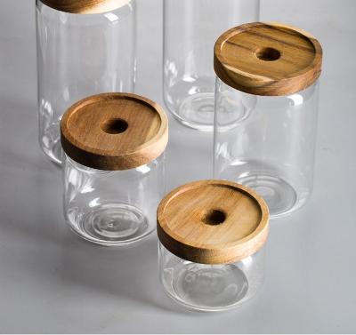 China Bamboo Lip Small Honey Fancy Food Storage Glass Jars for Honey Kitchen Transparent Convenient Customizable Provide Spice 1000ml for sale