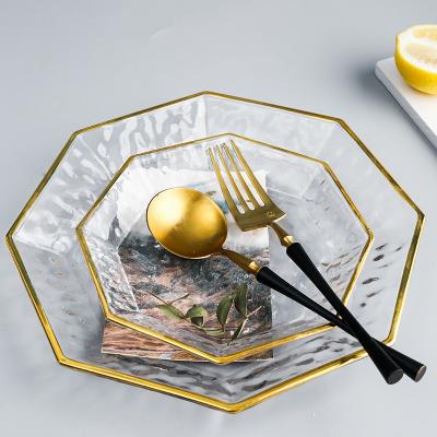 China Creative Lead-free Glass European Simple Western Food Flat Multilateral Dried Fruit Plate for sale