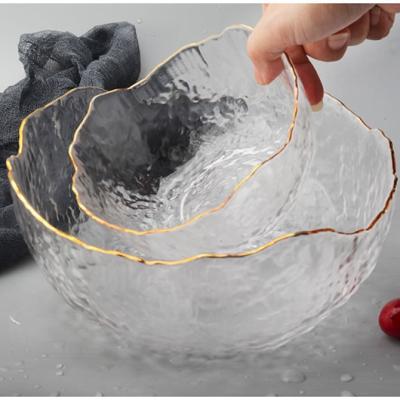 China Larger Capacity Golden Rim Containers for Fruit Salad Kitchen Accessories Glass Bowls for sale
