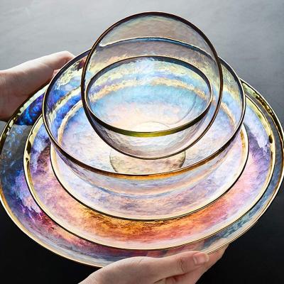 China Eletroplated Colorful Salad Fruit Candy Glass Plate Dish Bowl Multifunctional Bowls Kitchen Accept Customized Designs Acceptale for sale