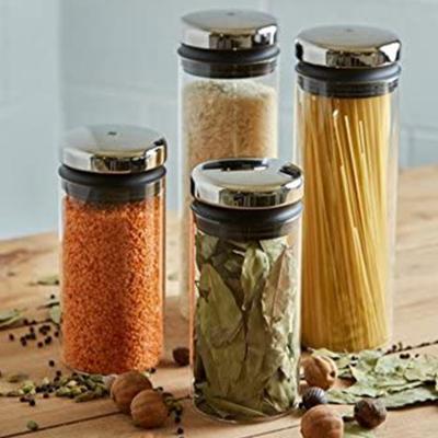 China Amazon hot sale home grade glass can goods air tight round food transparent sealed jar for sale