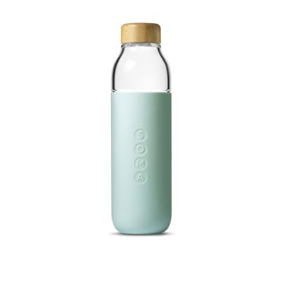 China clear color heat resistant transparent nordic wood lid silicone protective cover Water glass cup for sale
