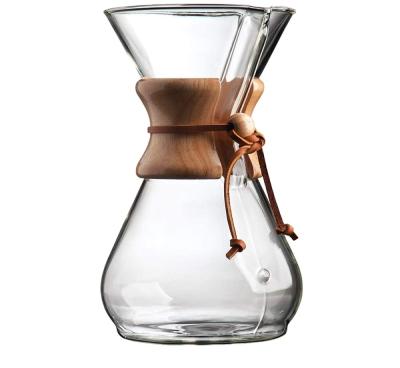 China 15 oz Transparent Customizable Wooden handshake heated vintage glass coffee pot for sale