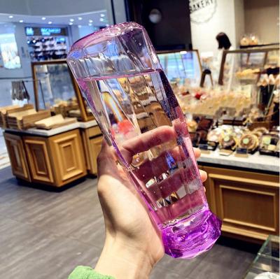 China new arrival girl gift shinning  water bottle  juice glass bottle transparent creative glass  drinkware for sale