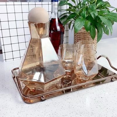 China new arrival teapot set electroplate amber hexagonal color bottle cup wiskey gin martini glass bottle cup for sale