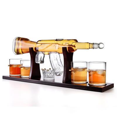China Customized pattern logo creative AK47 gun shape bottle set metal tray wine glass bottle & cup set for sale
