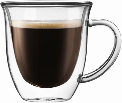 China 2021 Double Wall Glass Coffee Mugs with Handle Clear Insulated Coffee Cappuccino Tea Latte Cups for sale