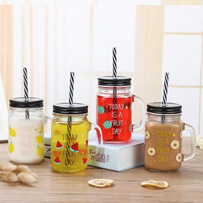 China straw mason jar clear drinking lids double glazing  convenient crystal wine glass cups for sale