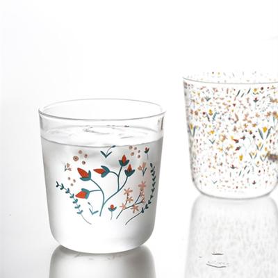 China Wholesale Manufacturer Printing Handle Milk Tumbler High Quality Glass Tea Mug for sale