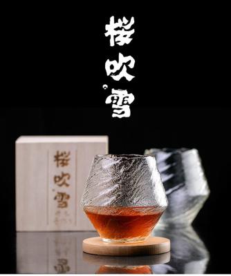 China Japan EDO Blowing Snow Artwork Whiskey Neat Glass Wood Gift Box square base whiskey heavy bottomwine liquor vodka glass for sale