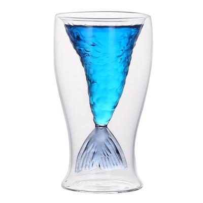 China transparent fishtail creative cute coffee mug double wall animal cup glass for sale