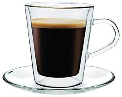 China reusable sublimation luxury charisma clear double wall plain cool glass coffee cups glass tea cup saucer for sale
