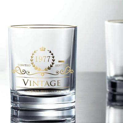 China Amazon Hot sale crystal luxury flat bottom printed crystal clear whisky wine glass for sale