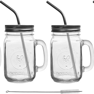 China lids straws Handles Metal Accept Customization approved customized mason glass  cups for sale
