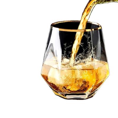 China Wholesale custom hexagonal cup amber glass, whisky glass, spirits cups for sale