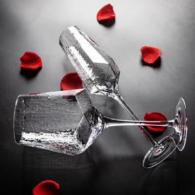 China Wholesale 520ml 560ml 300ml ins style Hammer Pattern red wine glass goblet crystal Diamond Transparent champagne glass for sale