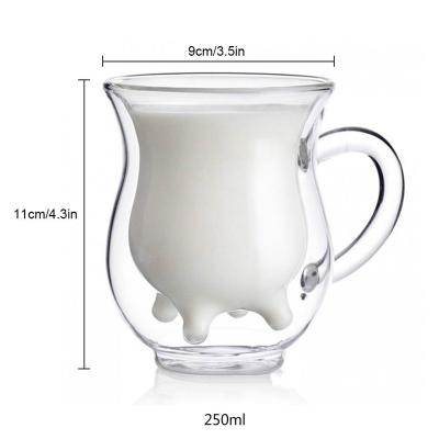 China Hand Made Personalized Large Capacity Double Wall Pyrex Glass Milk Coffee Cup for sale