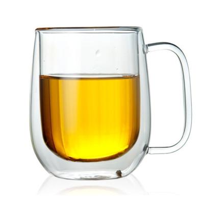 China Hot Selling Gift Box Keeps Beverages Hot Large Double Wall Glass Mug With Handle for sale