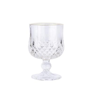 China Gold Rim Hexagon Clear Water Wine Glasses  Wine Goblet Crystal Glass Goblets for sale