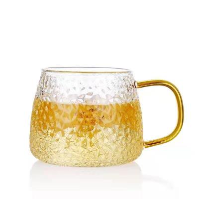 China Handmade  Borosilicate Glass Cup Tea Glass Cup Mug with golden Handle for sale