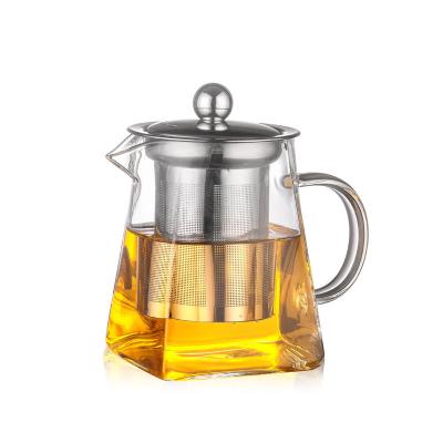 China New Arrival 260 ml 450 ml 650 ml Custom High Borosilicate Glass Teapot with Stainless Steel Infuser for sale