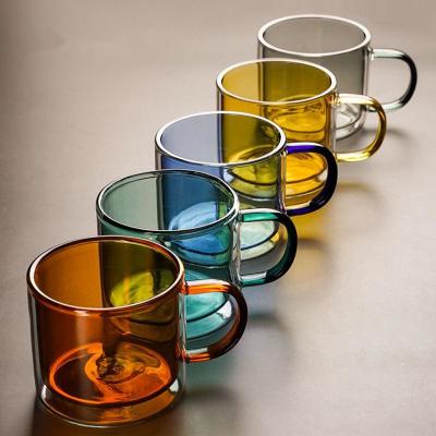 China Double layer high borosilicate color glass creative coffee thermos mug Nordic fashion heat insulation mug for sale