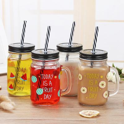 China Anti-scalding drinking glasses water glass mason straw cup large capacity juice bottle milk tea mug cups with lid for sale