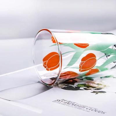 China Vintage milk tea cup tulip Daisy tall glass juice coffee milk lemonade cup for sale