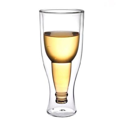 China Creative flip beer mug upside down juice drink water cup Bar restaurant art transparent double glass for sale