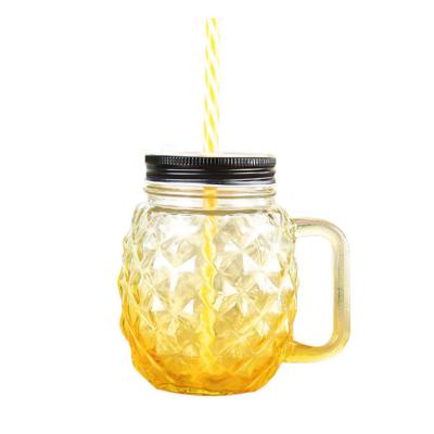 China Creative flower colored teacup drink with tapered pineapple rooster cup juice bottle milk tea glass juice glass cup with straw for sale