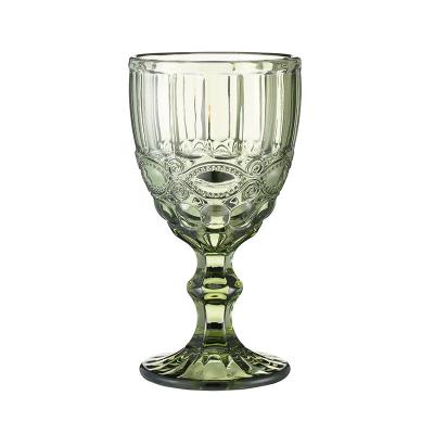 China 300ml Machine press antique engraved ruby diamond wine glass stemware goblet with spray color goblet for sale