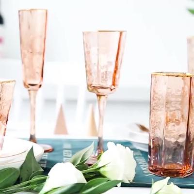 China Hammer print unleaded champagne light luxury gold rim coralline goblet champagne glass for sale