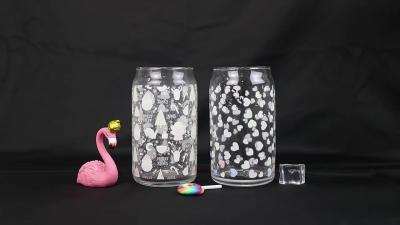China wholesale Christmas color-changing glass Clear Water Coffee Mug Juice Soda Glass Can Cup 16oz Beer Can Shaped Glass for sale