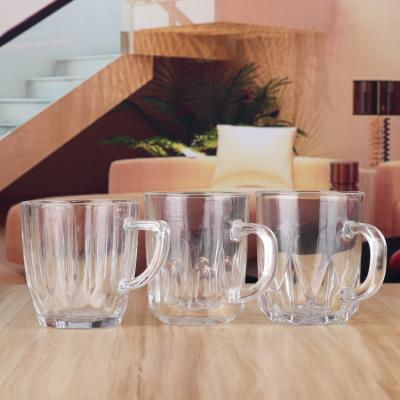 China wholesale amazon top seller Light luxury European embossed  retro glass latte coffee cup with handle for sale