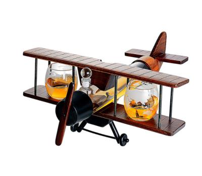 China 3Pcs Airplane Shaped Glass Wine Set Whiskey Dispenser Craft Bottle for sale